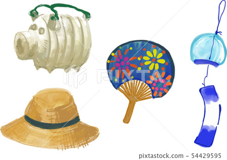 Mosquito taking pig straw hat fan wind bell... - Stock Illustration ...