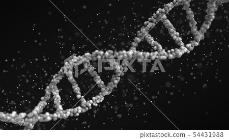 Gray DNA molecule with particles, 3D rendering - Stock Illustration ...