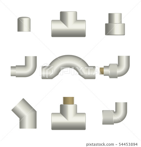 Set of fittings and connections for plastic pipes - Stock Illustration ...