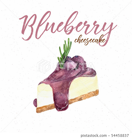 Blueberry cheese cake, hand draw watercolor style. - Stock Illustration ...