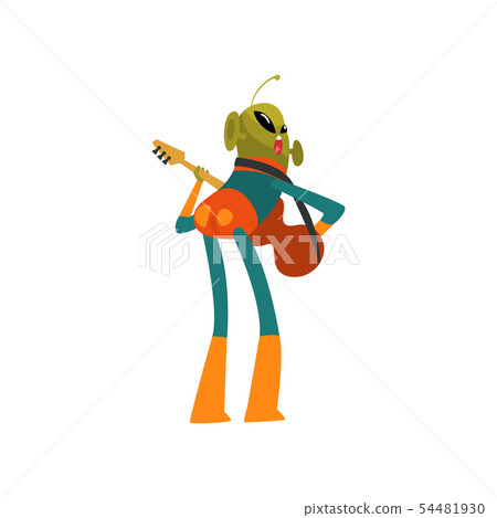 Funny Green Alien Playing Guitar, Humanoid... - Stock Illustration ...