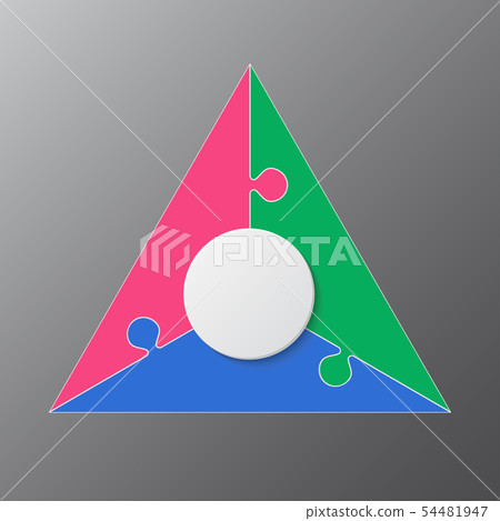 Three pieces puzzle jigsaw triangle info graphic - Stock Illustration ...