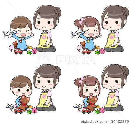Female teacher watching over the playing... - Stock Illustration ...