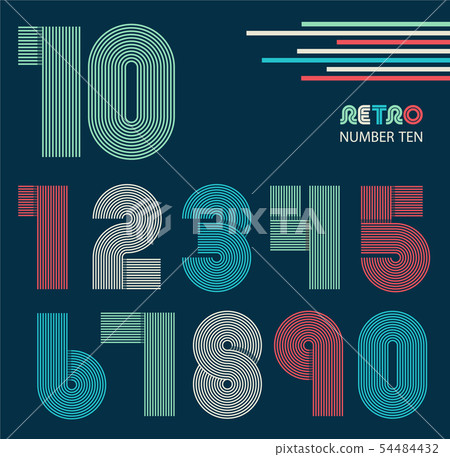 Retro stripes funky numbers set on blue - Stock Illustration [54484432 ...