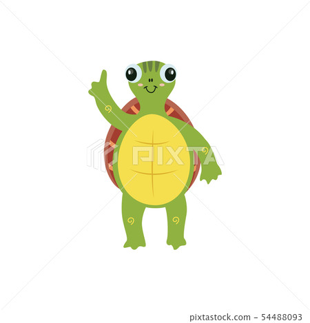 Cute cartoon turtle with raised arm pointing a... - Stock Illustration ...