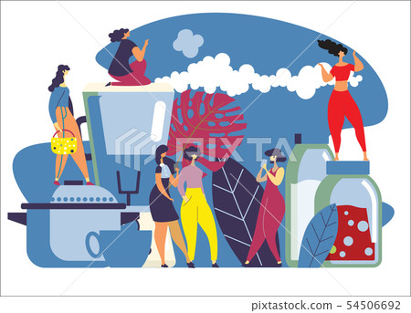 Vector cartoon girl group characters cooking at - Stock Illustration ...