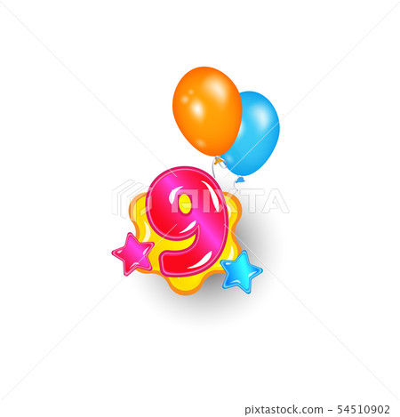 Age 9 birthday celebration sticker with... - Stock Illustration ...