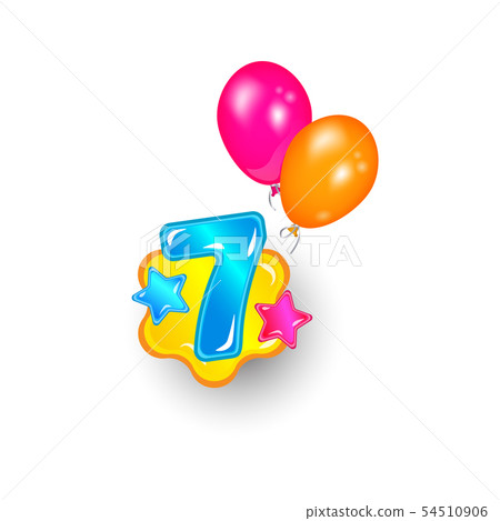 Festive and bright number seven with glossy... - Stock Illustration ...