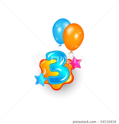 Cartoon number three sticker label with... - Stock Illustration ...