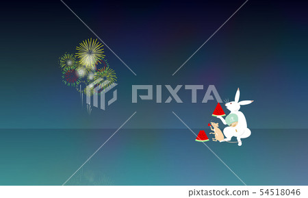 A rabbit and a rat watching a fireworks in the... - Stock Illustration ...