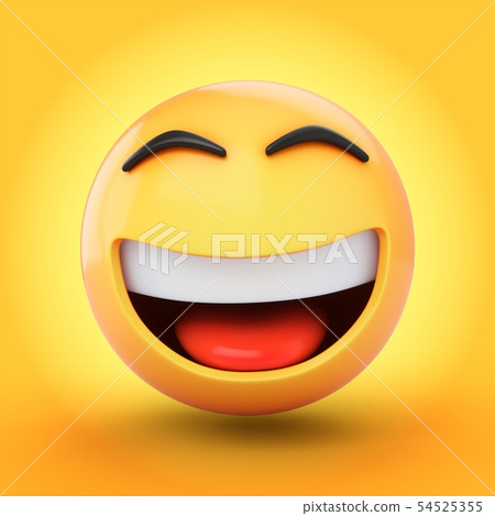 3D Rendering happy emoji isolated on yellow - Stock Illustration ...
