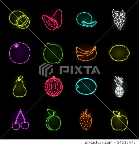Different fruits neon icons in set collection... - Stock Illustration ...