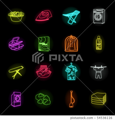 Dry cleaning equipment neon icons in set...-插圖素材 [54536116] - PIXTA圖庫