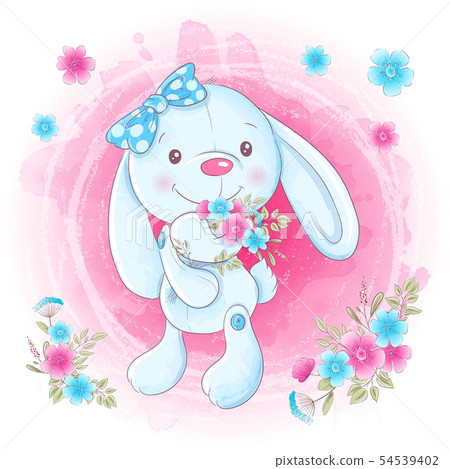 Cartoon Cute Bunny girl with flowers. Vector... - Stock Illustration ...