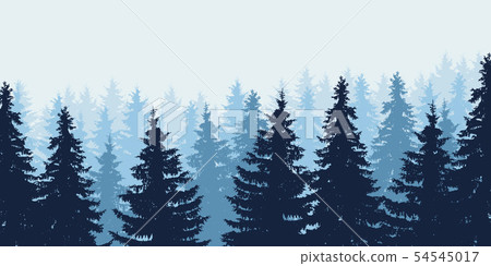 Blue realistic vector illustration of forest in - Stock Illustration ...