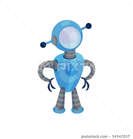 Cute blue robot. Vector illustration on white... - Stock Illustration ...