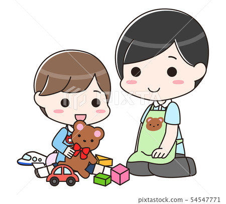 Male teacher watching over boy playing - Stock Illustration [54547771 ...
