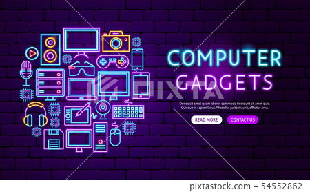 Computer Gadgets Neon Banner Design - Stock Illustration [54552862] - PIXTA