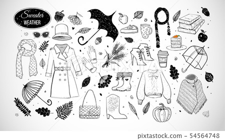 Collection of autumn style doodles. Fashion... - Stock Illustration ...