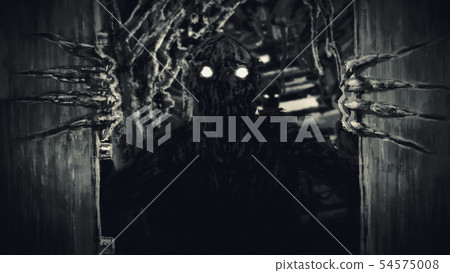 Enraged zombie monster opens bunker doors and - Stock Illustration ...