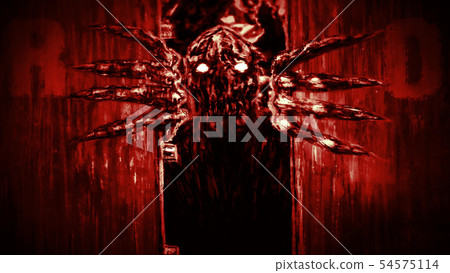 Enraged zombie monster opens bunker doors and - Stock Illustration ...