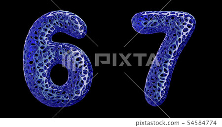 Number set 6, 7 made of blue plastic 3d rendering - Stock Illustration ...