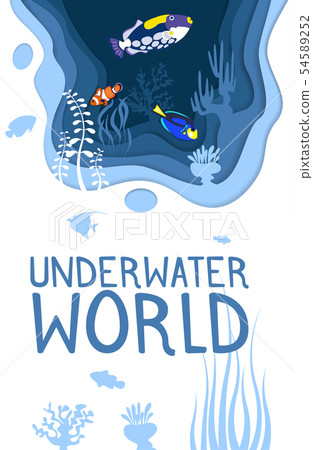 Underwater world design with coral reef fishes - Stock Illustration ...