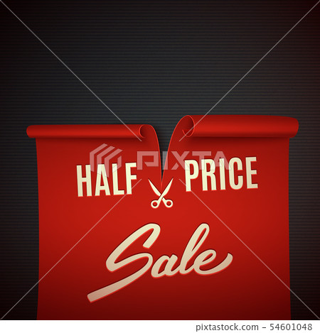 Half price discount, red realistic ribbon, - Stock Illustration ...
