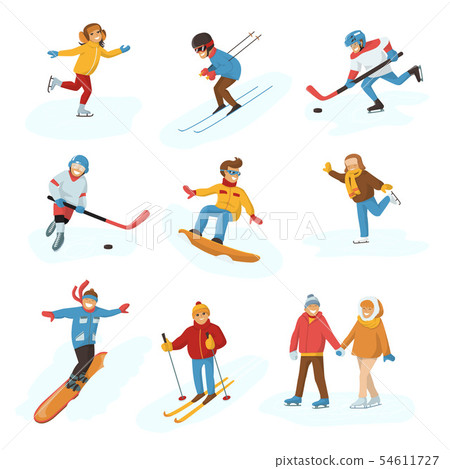 Winter sport activity people games cartoon boys... - Stock Illustration ...