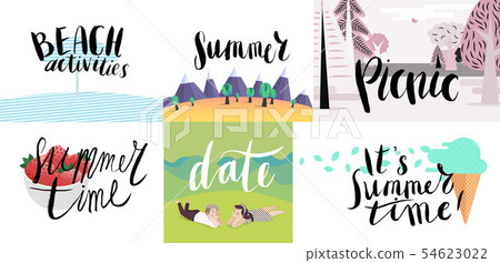 Lettering on beach, picnic, vacation and summer - Stock Illustration ...