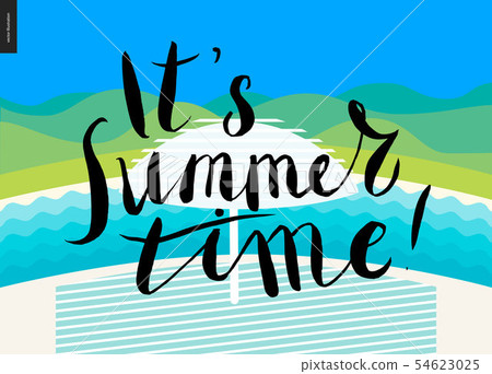 it s summer time, lettering on beach background - Stock Illustration ...