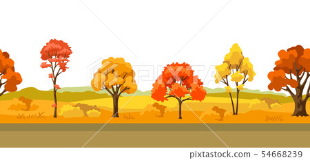Autumn seamless pattern with landscape and... - Stock Illustration ...
