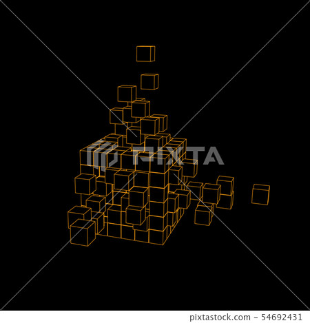 Wireframe cube from small cubes. Big Data concept. - Stock Illustration ...