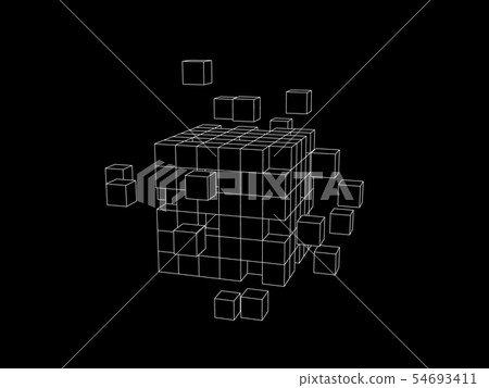 Wireframe cube from small cubes. Big Data concept. - Stock Illustration ...