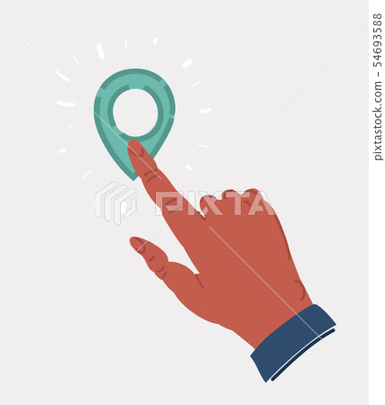 Hand pressing map pin point location button. - Stock Illustration ...