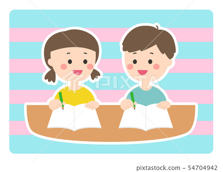 Girl boy studying girl boy study - Stock Illustration [54704942] - PIXTA