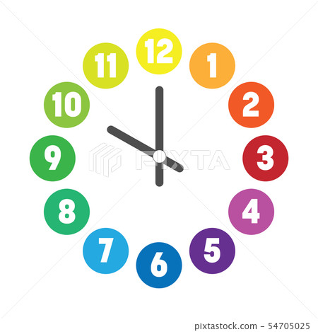 Colorful clock face. Hour dial with numbers in... - Stock Illustration [54705025] - PIXTA