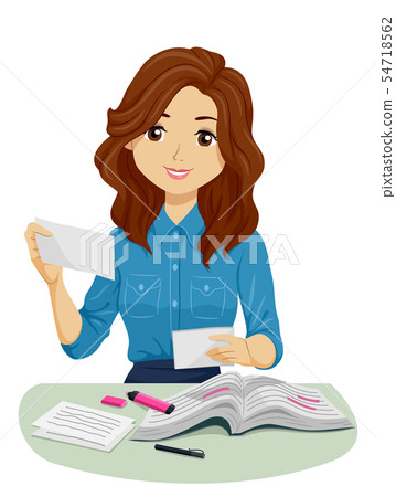 Teen Girl Reviewer Flashcards Illustration - Stock Illustration ...