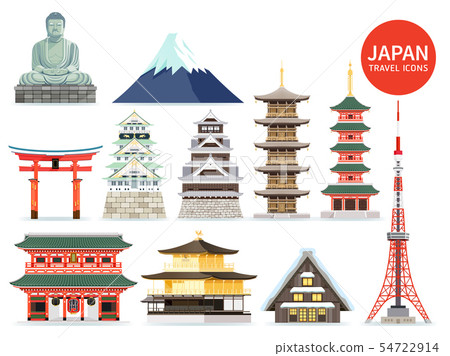 Japan famous landmark icons. Vector illustrations.-插圖素材 [54722914 ...