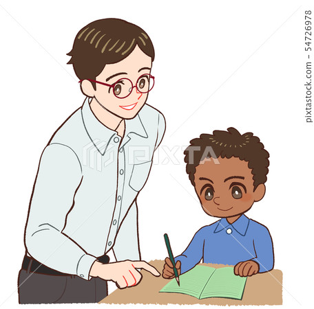 Teacher and Child Teaching Green Note - Stock Illustration [54726978 ...