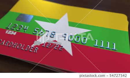 Bank card featuring flag of Myanmar. Myanma... - Stock Illustration ...