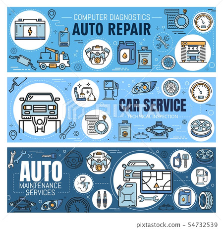 Car service, auto repair and vehicle spare parts - Stock Illustration ...