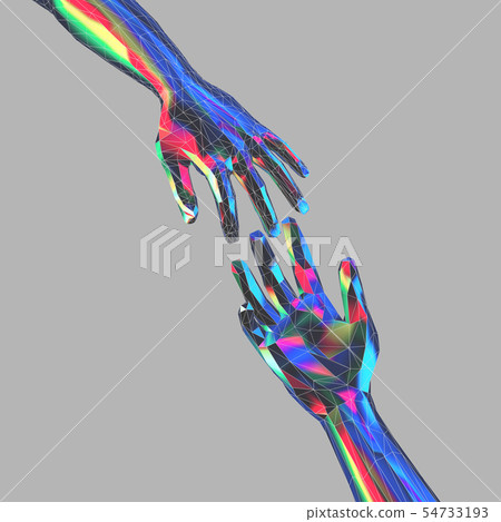 Colorful touching and helping hands low poly style - Stock Illustration ...