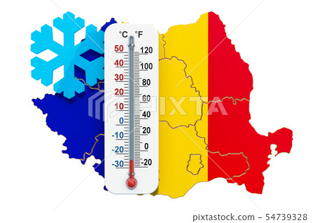 Extreme cold in Romania concept. 3D rendering - Stock Illustration ...