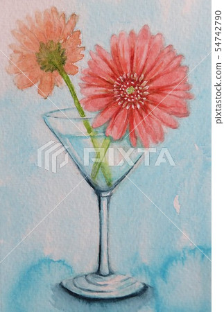 Watercolor Flower Gerbera Cocktail Glass - Stock Illustration [54742790 ...