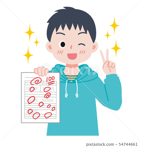 Illustration of a boy who takes 100 points - Stock Illustration ...