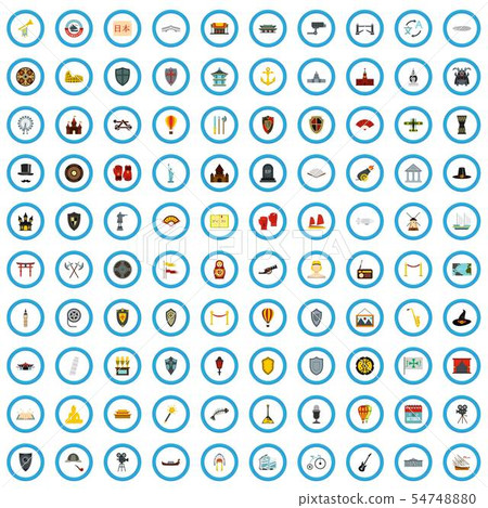 100 historical value icons set, flat style - Stock Illustration ...