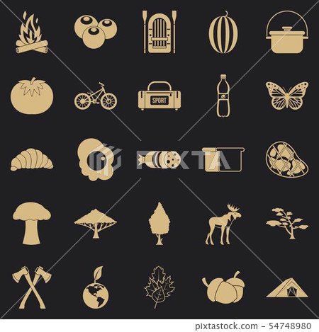 Hiking in the wilderness icons set, simple style - Stock Illustration ...