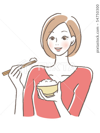 Woman eating rice - Stock Illustration [54750300] - PIXTA