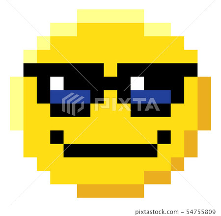 Emoticon Face Pixel Art 8 Bit Video Game Icon - Stock Illustration ...